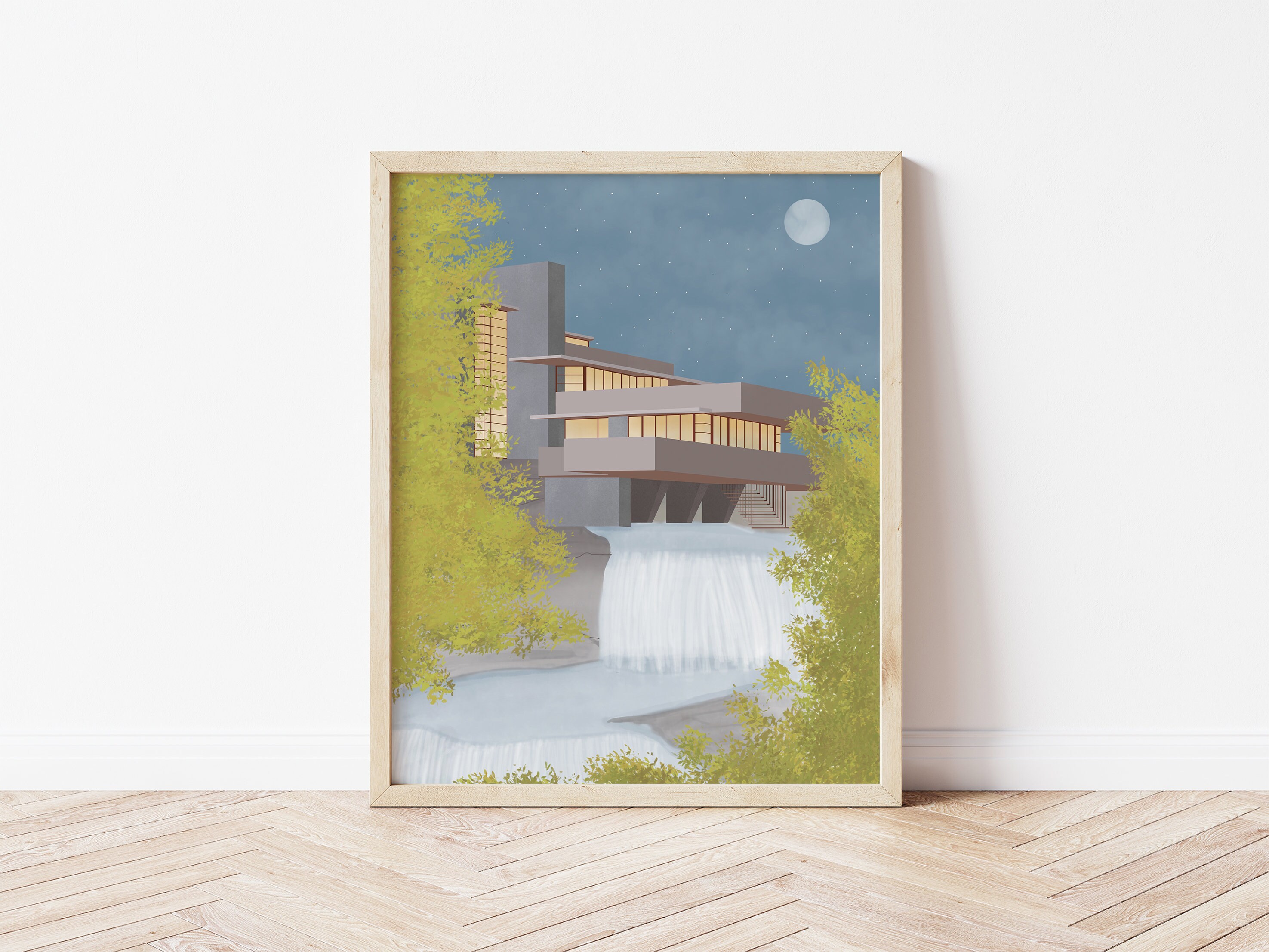 Fallingwater Illustration Print Frank Lloyd Wright | Etsy