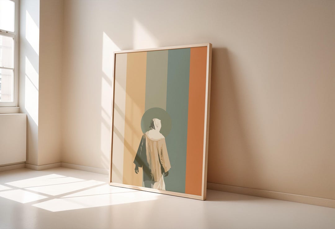 Boho Jesus Print: Retro Earth Tones, Minimalist Christian Art (digital ...