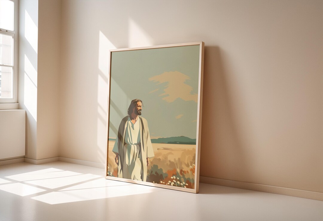 Smiling Jesus Print: Boho Christian Art, Earth Tones (digital Download ...