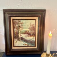 Beautiful Vintage Roy Reece Oil Painting Snowy Farm Landscape FINE ...