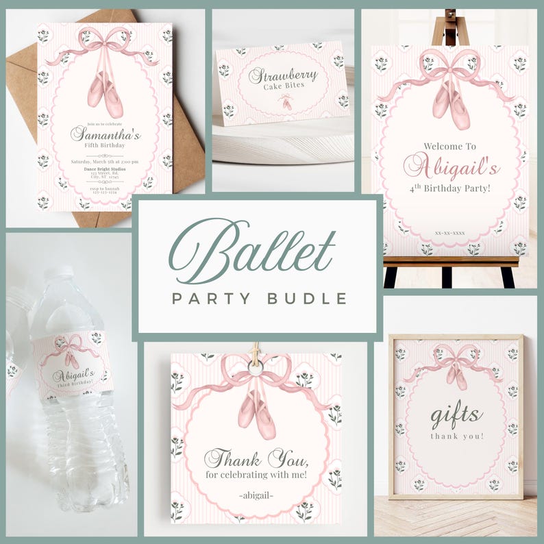 Ballerina Birthday Party Bundle, Editable Templates, Ballet Themed ...