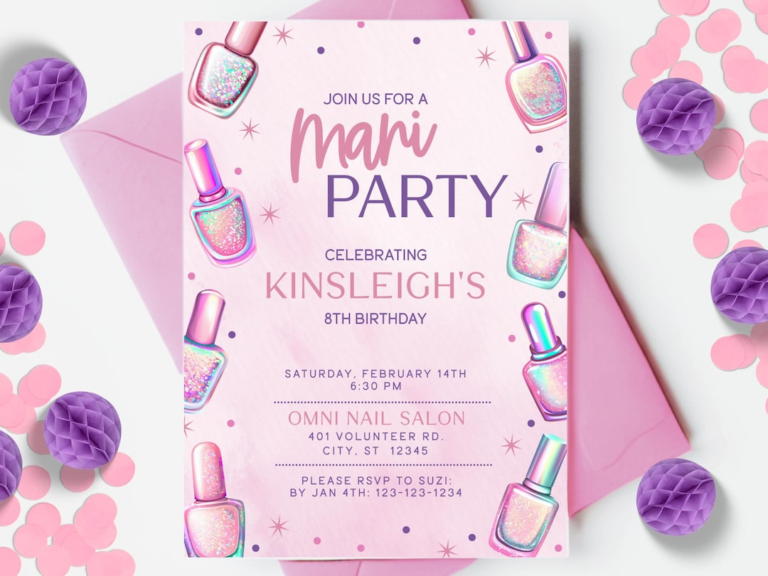 Mani Birthday Party Invitation Template, Spa Day Birthday Party ...
