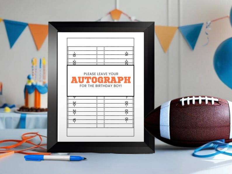 Football Autograph Station Sign, Template, Football Birthday Party ...
