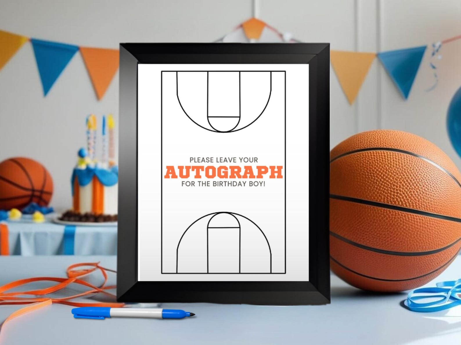 Basketball Autograph Station Sign, Template, Basketball Birthday ...