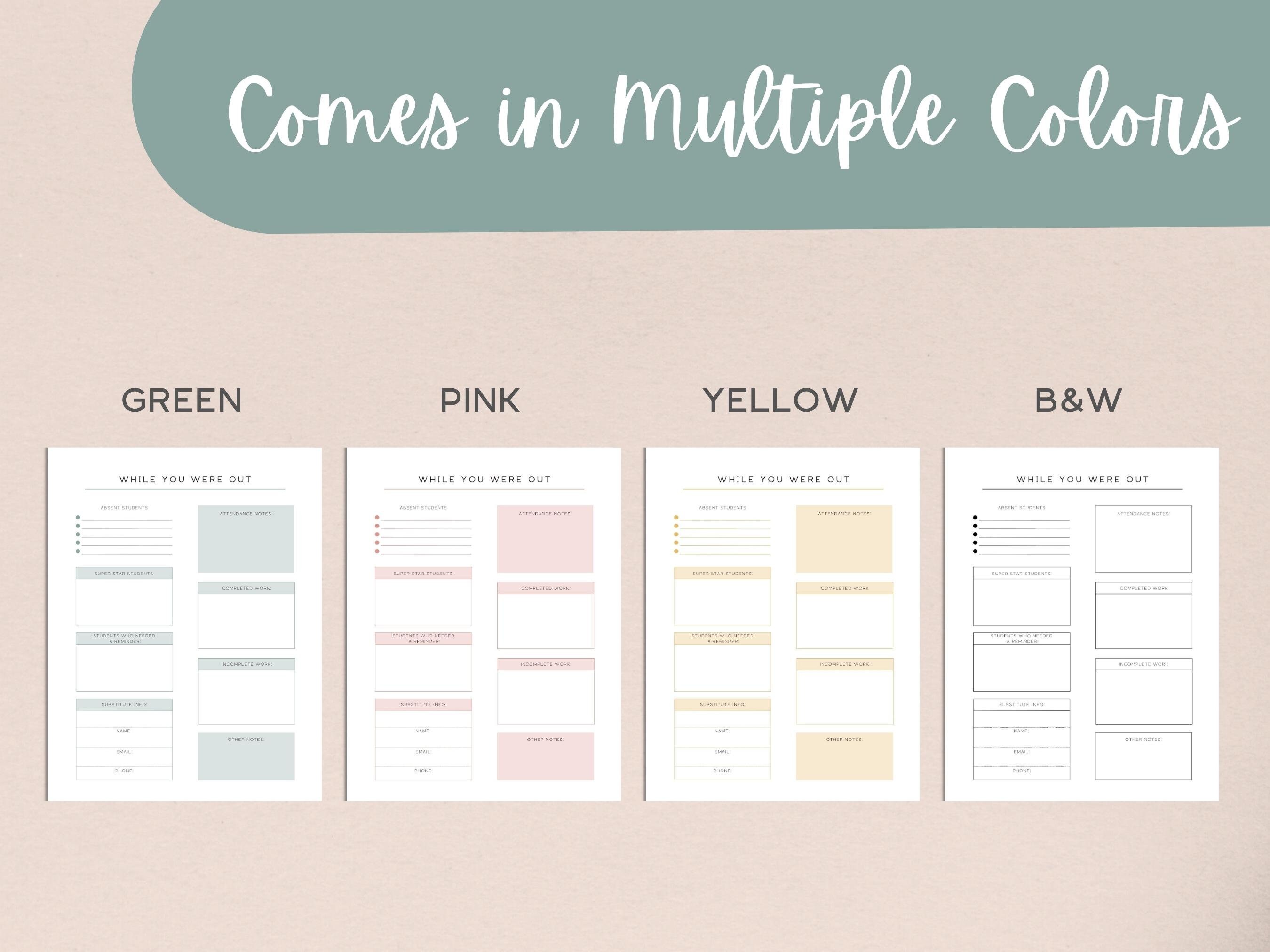 Substitute Teacher Note Bundle - Minimalist Design - Sub Note Teacher ...