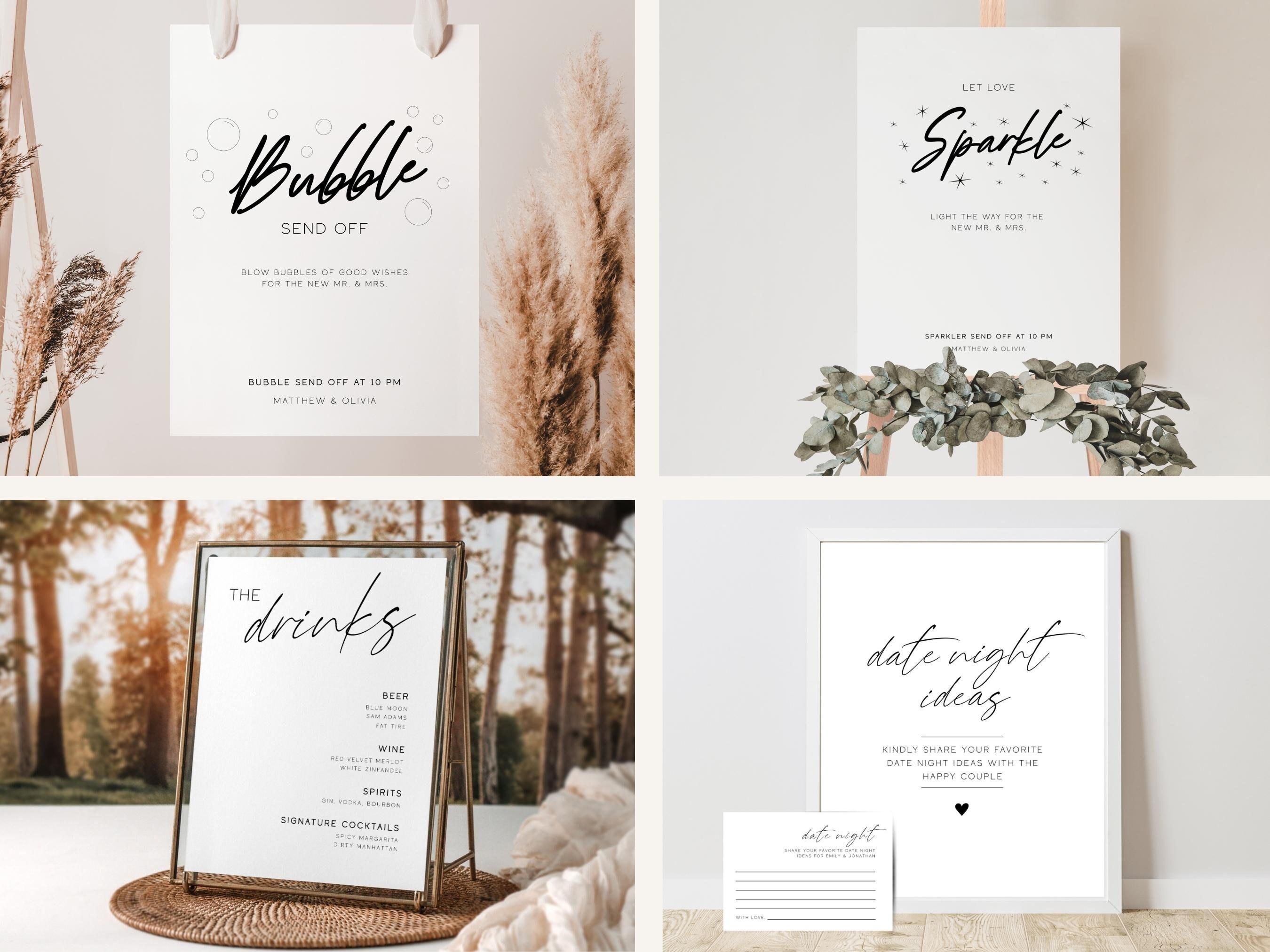 Minimalist Wedding Bundle Template, Editable Wedding and Reception ...