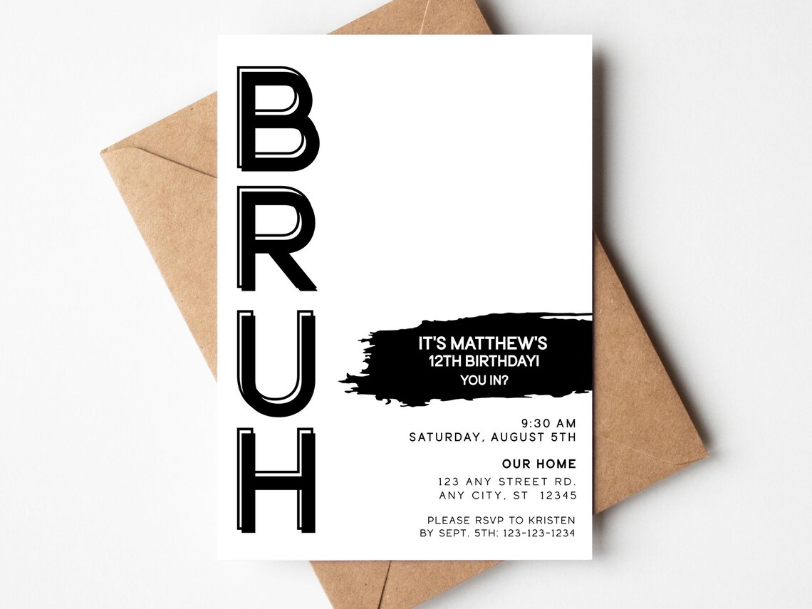 Bruh Birthday Party Template Bundle, Bruh Themed Birthday Invitation ...