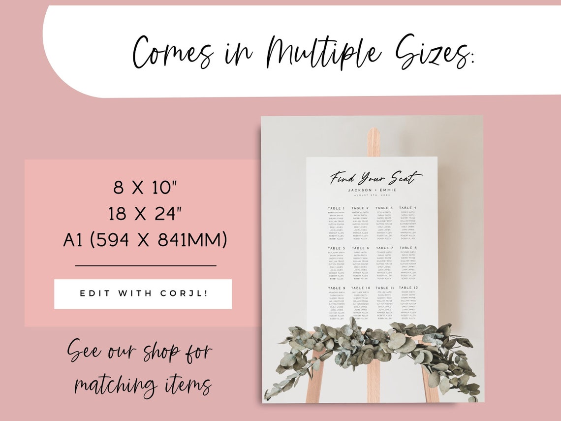 Seating Chart Wedding Sign - Minimalist - Reception Seating Chart ...