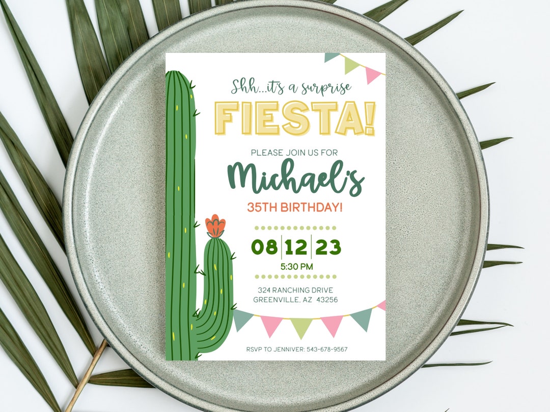 Surprise Fiesta Birthday Party - Editable Birthday Invitation ...