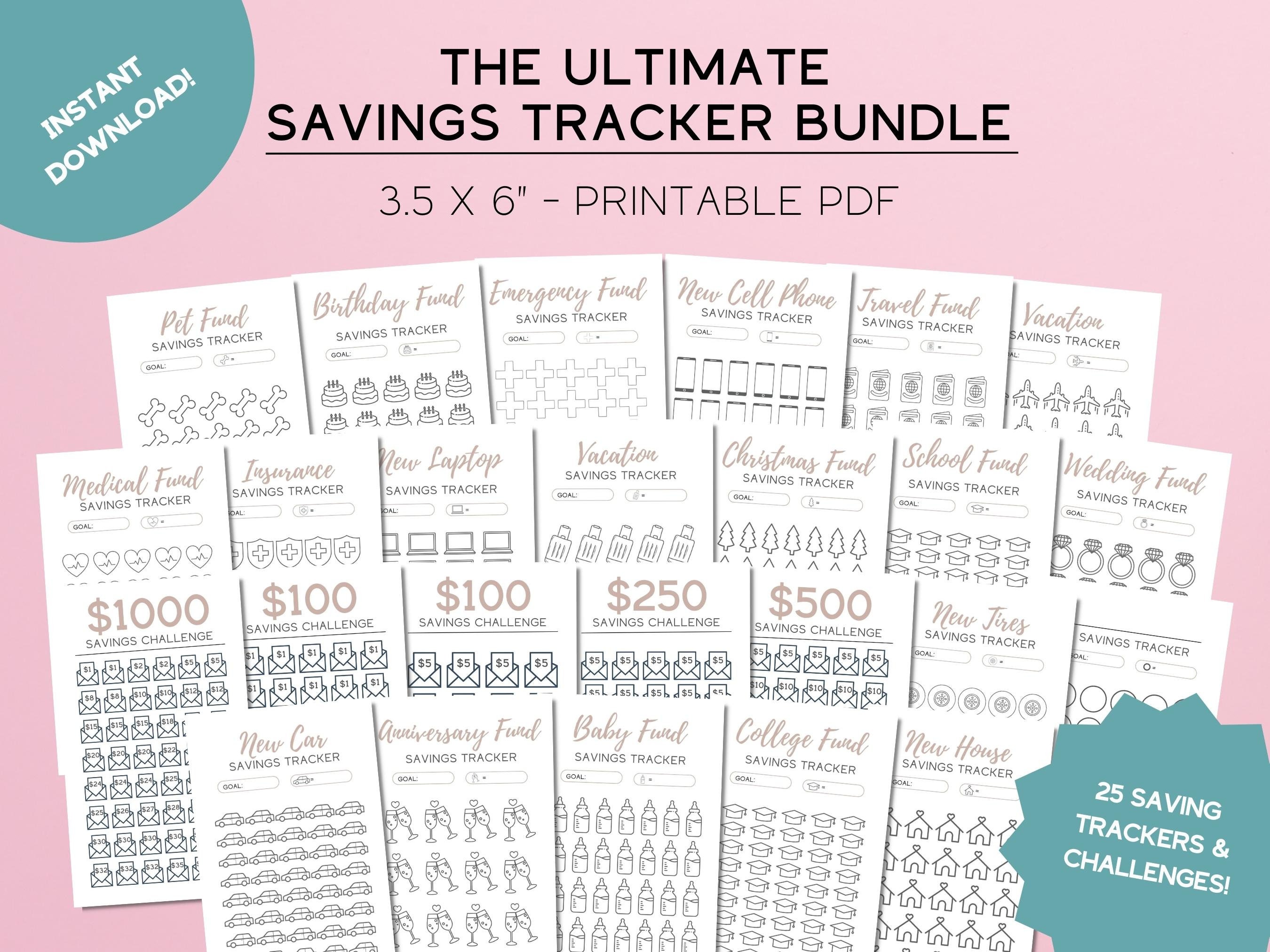 Mini Savings Challenge Bundle, Tracker, 6 X 3.5 Inch Printable Savings ...