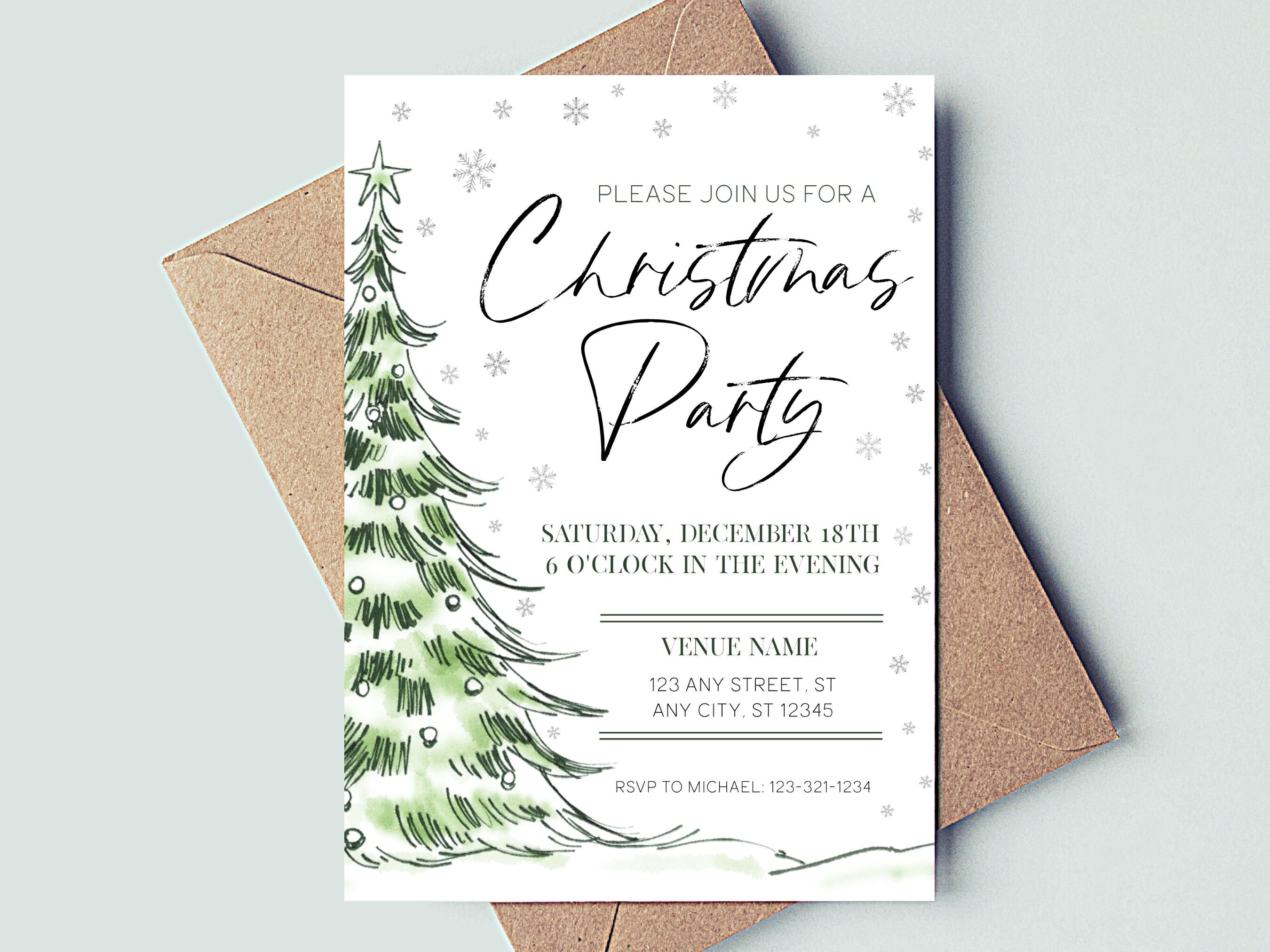 Snowy Christmas - Editable Christmas Party Invitation: Holiday Party ...