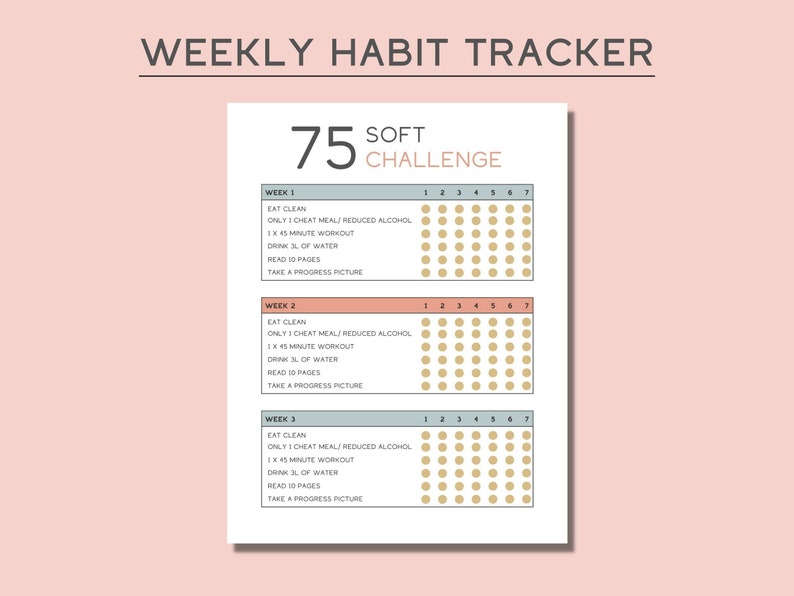 75 Soft Challenge Tracker, 75 Day Challenge Printable, 75 Soft ...