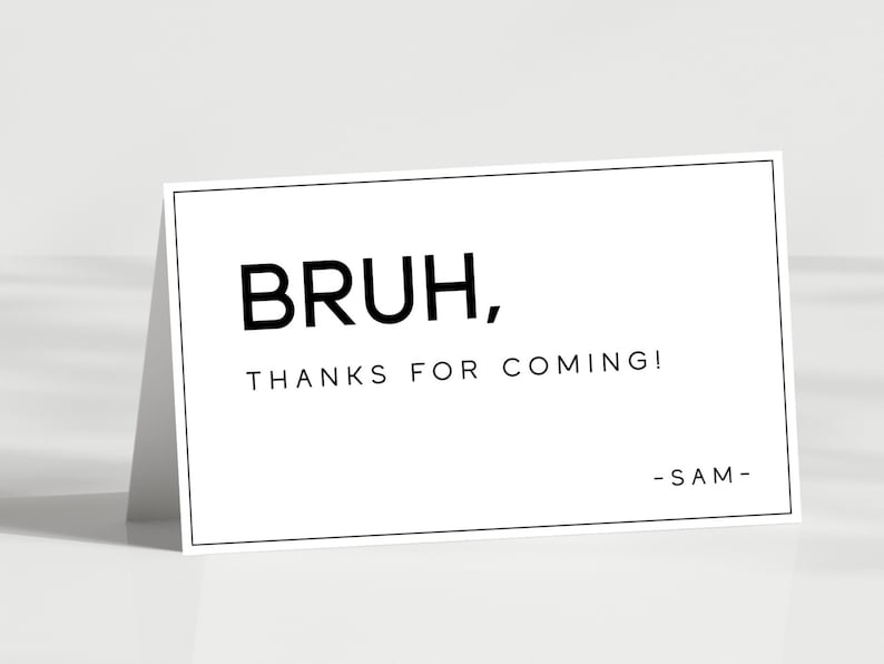 Bruh! Thank You Card, Editable Template, Teenage Birthday Thank You ...
