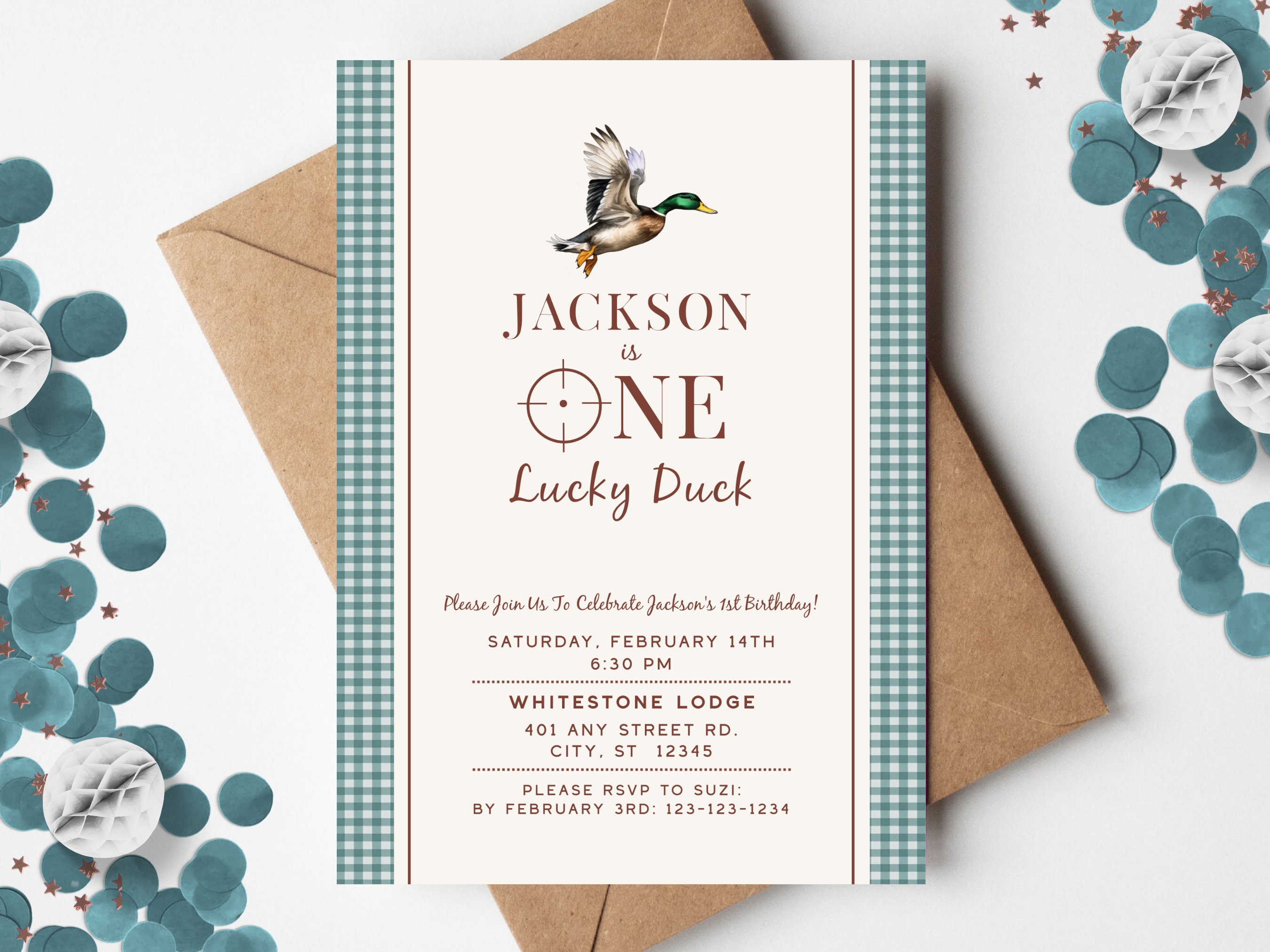 One Lucky Duck, First Birthday Invitation Template, Duck Hunting ...