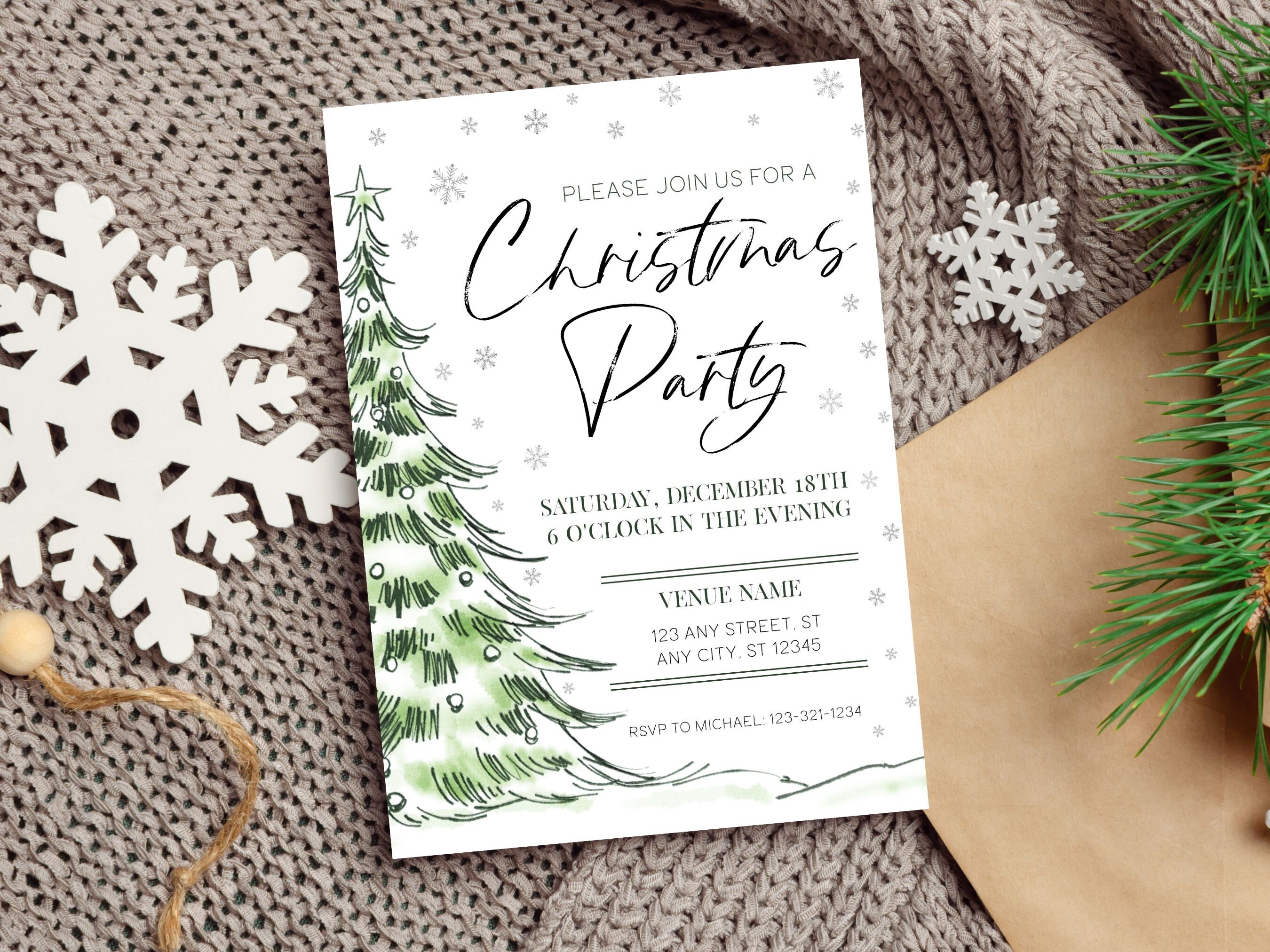 Snowy Christmas - Editable Christmas Party Invitation: Holiday Party ...