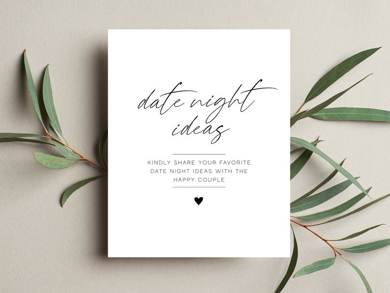 Modern Date Night Idea Sign and Cards - Editable Bridal Shower Game ...