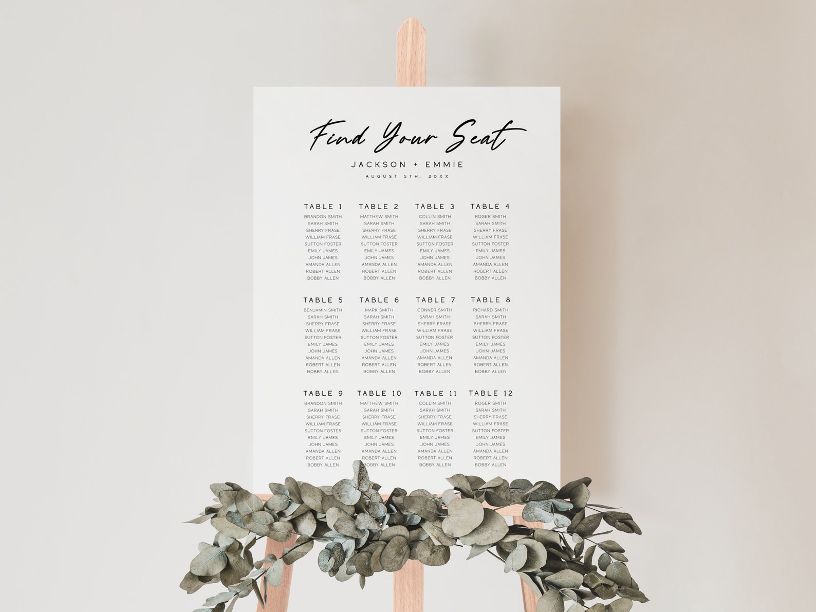 Seating Chart Wedding Sign - Minimalist - Reception Seating Chart ...