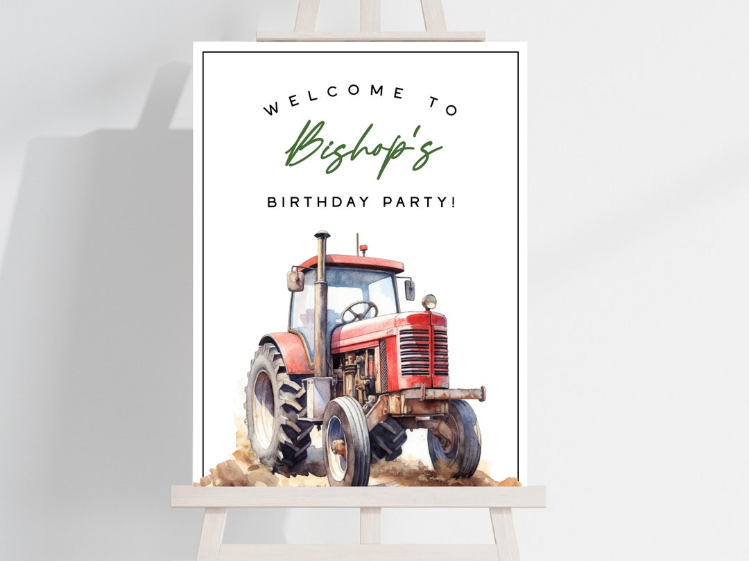 Red Tractor Birthday Welcome Sign, Farm Themed Birthday Sign, Editable ...