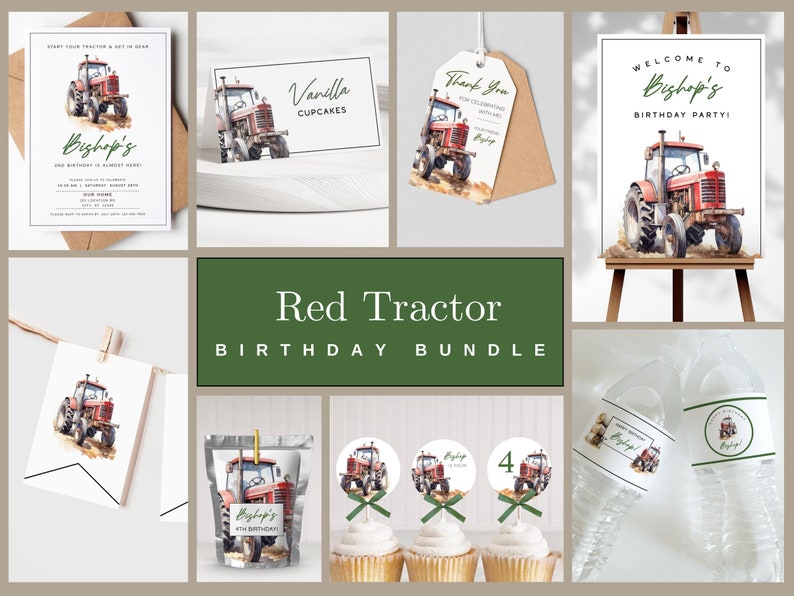 Red Tractor Birthday Party Template Bundle, Tractor Themed Birthday ...