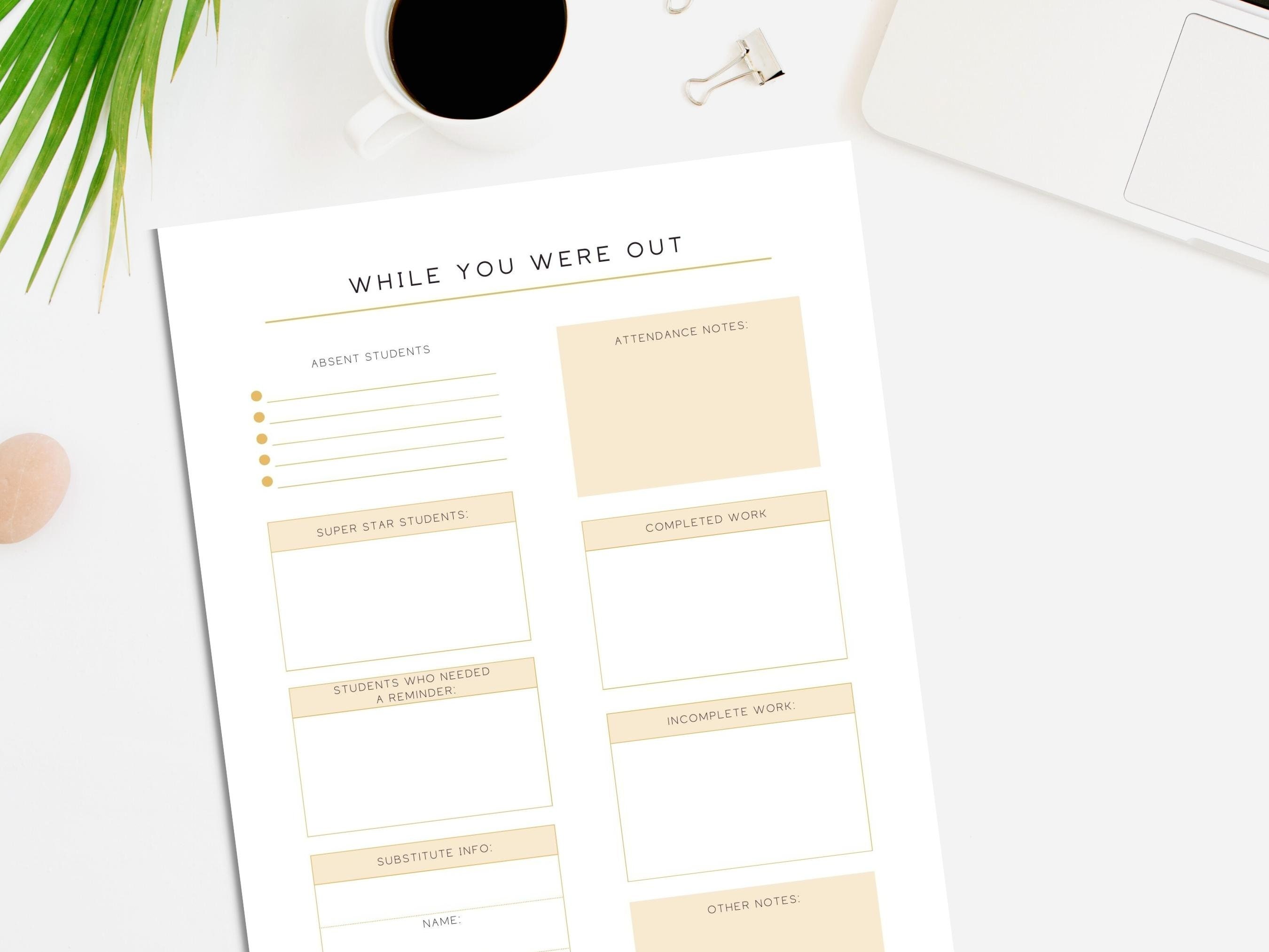 Substitute Teacher Note Bundle - Minimalist Design - Sub Note Teacher ...