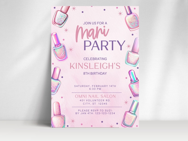 Mani Birthday Party Invitation Template, Spa Day Birthday Party ...
