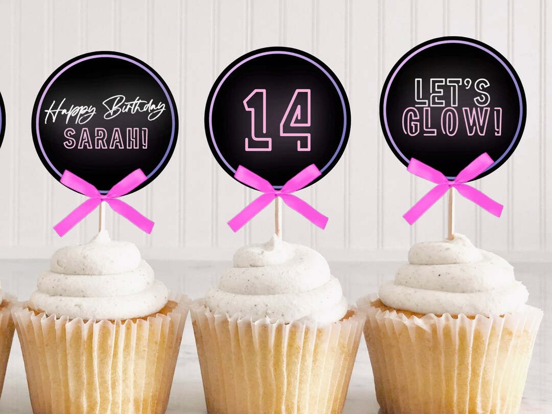 Let's Glow Birthday Party Cupcake Topper Template, Glow Party Decor ...