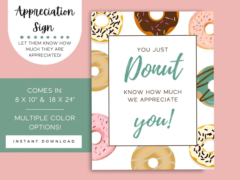 Appreciation Printable Sign - Donuts - Generic - Staff, Employee ...