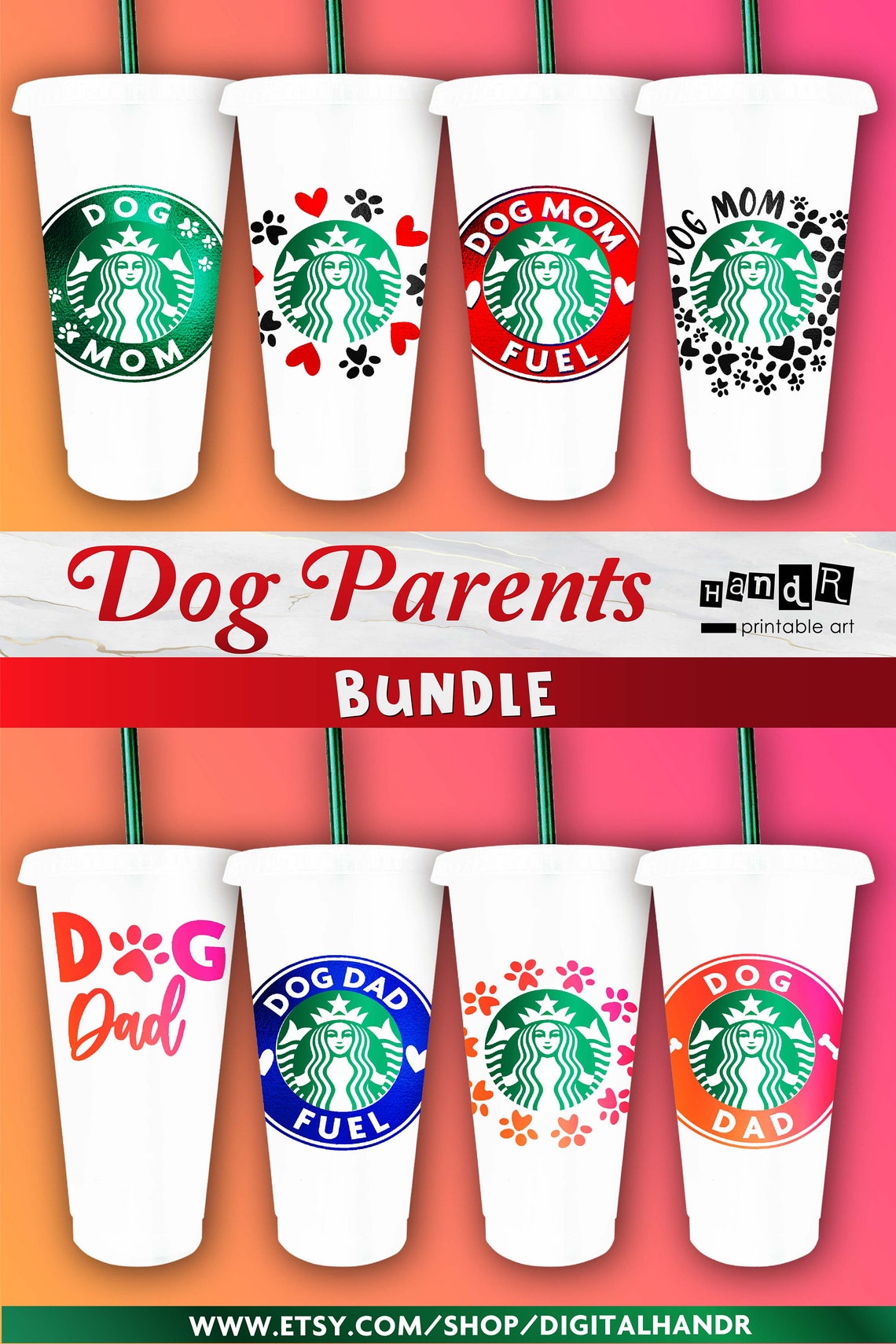 Starbucks Dog Mom & Dad Pre-sized Logo SVG Bundle Dog | Etsy