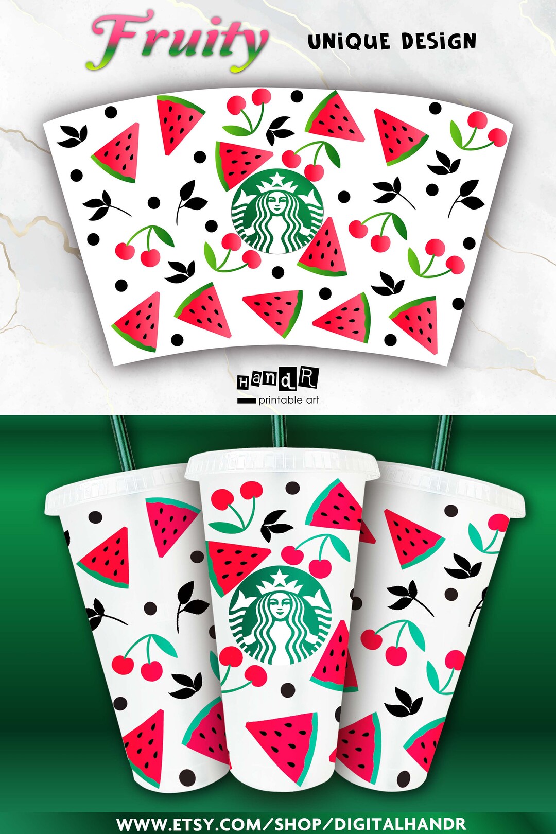 Full Wrap Watermelon for Starbucks Coffee CUT File Fruits - Etsy