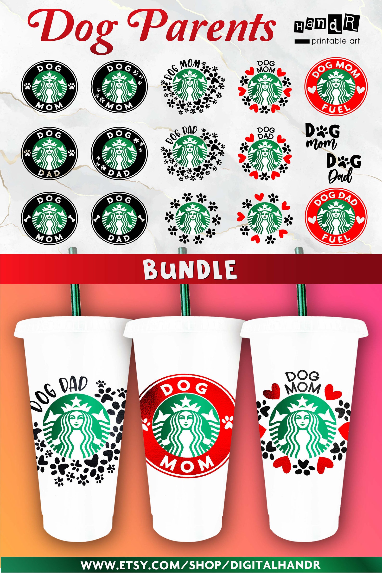 Starbucks Dog Mom & Dad Pre-sized Logo SVG Bundle Dog | Etsy