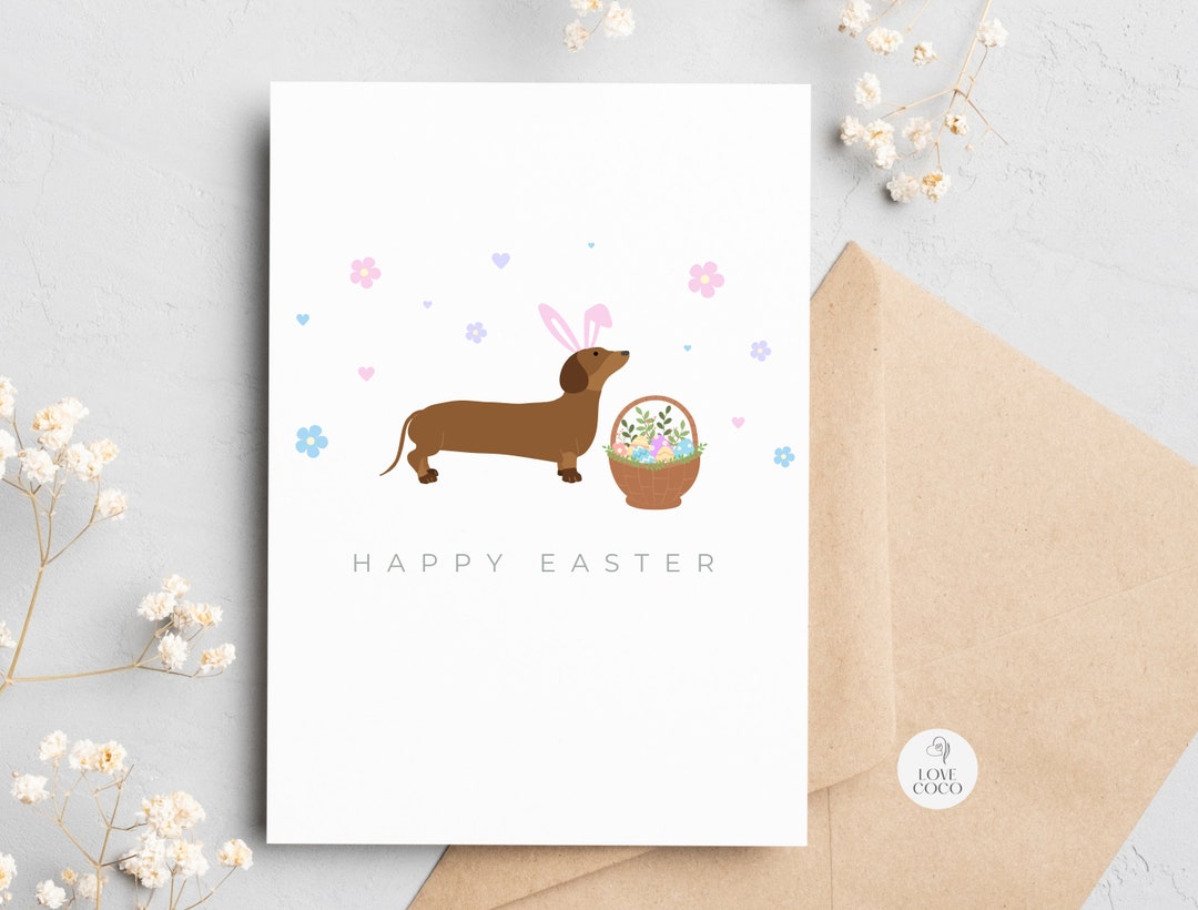 Dachshund Easter Card For, Doxie Easter Card, Sausage Dog Pastel Easter ...