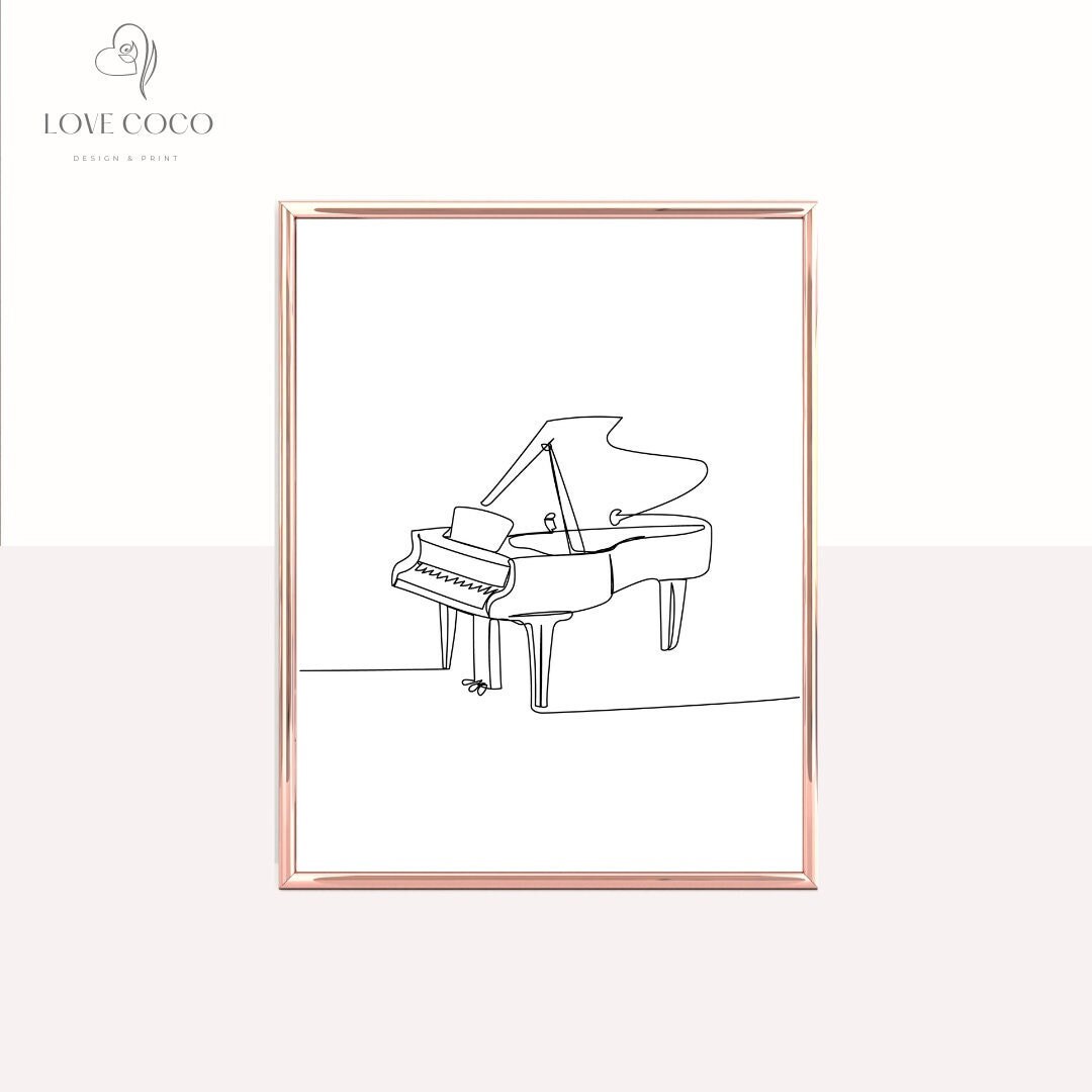Minimalist Grand Piano Instrument Line Drawing Wall Art. Print Piano ...