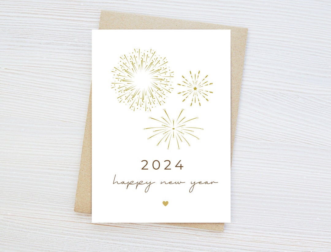 Hello 2024 New Year Card, Happy New Year Greetings, Happy Holidays ...