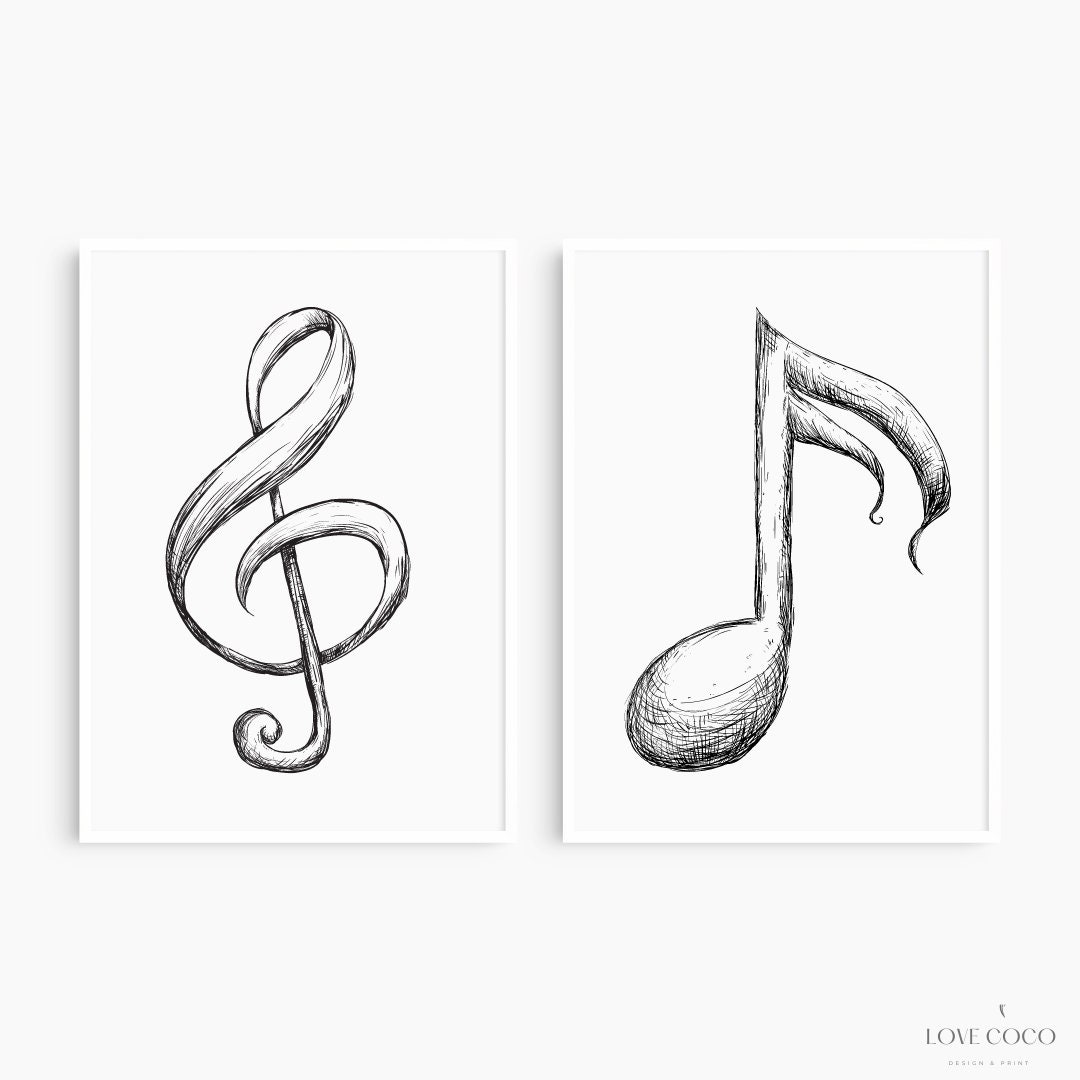 Music Prints. Treble Clef and Note Poster Set of 2. Home Accessories ...