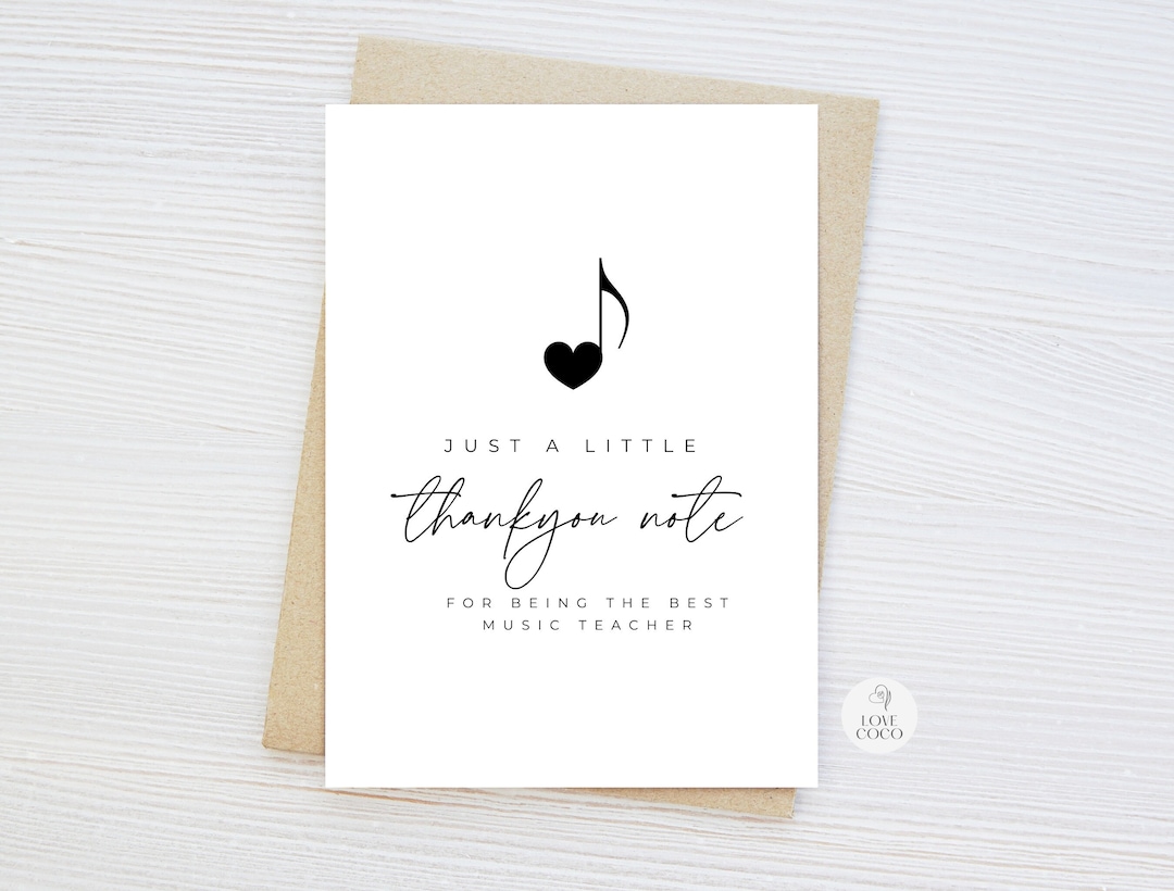 Best Music Teacher Thank You Note Card, Thankyou Note Teacher Card ...