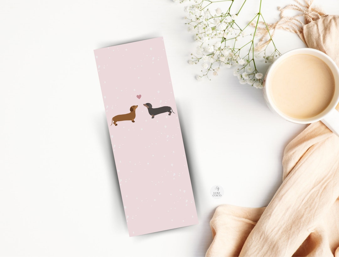 Dachshund Dogs Cute Pink Bookmark, Valentines Gift for Dog Lover, Doxie ...