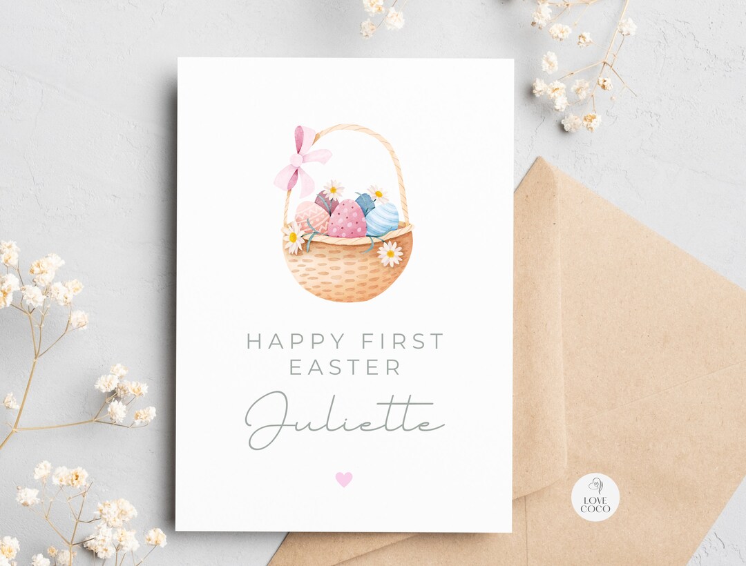 Personalised First Easter Card for Daughter, Simple Easter Basket Card ...
