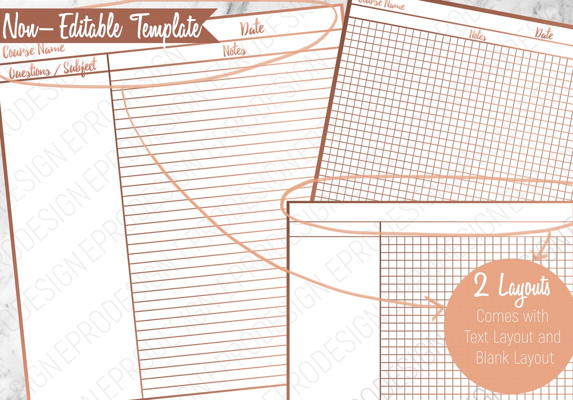 Rose Gold Cornell Note Taking Planner | Binder | Organizer | Record ...