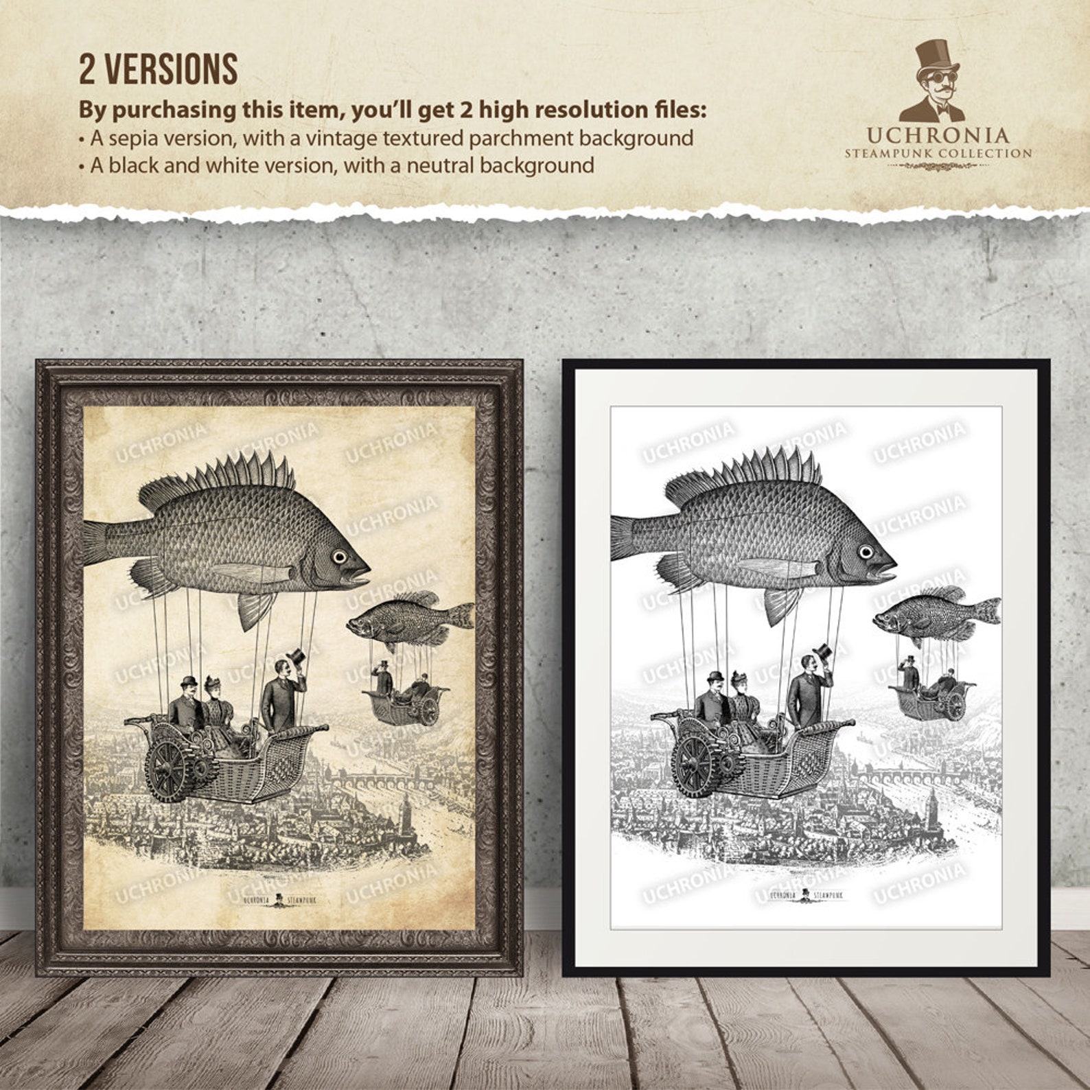 Digital Steampunk Illustration of People Traveling With Strange Flying ...