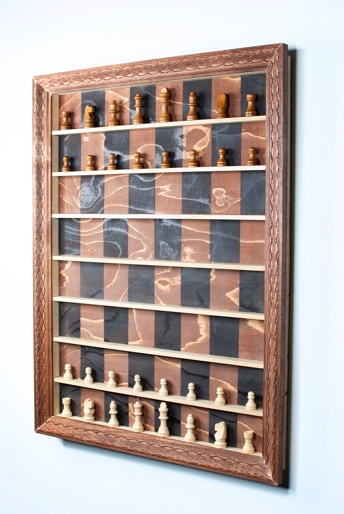Vertical Chess Set Large Wall Mounted Wooden Game Board | Etsy