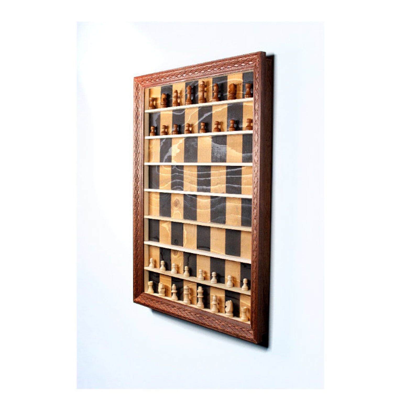 Vertical Chess Set Large Wall Mounted Wooden Game Board | Etsy