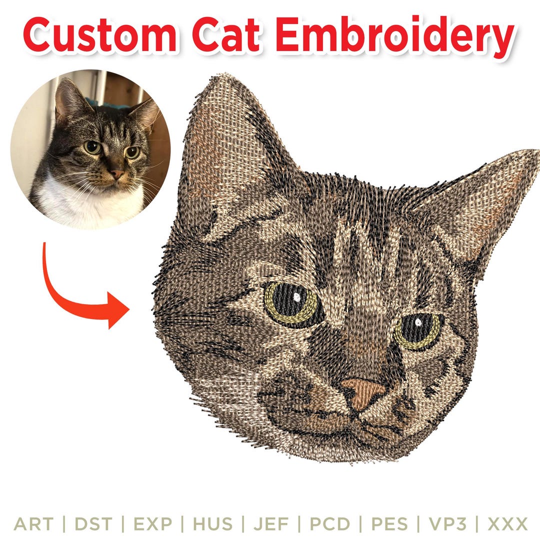 Custom Cat Dog Embroidery Design Files, Custom Pet Portrait Embroidery ...
