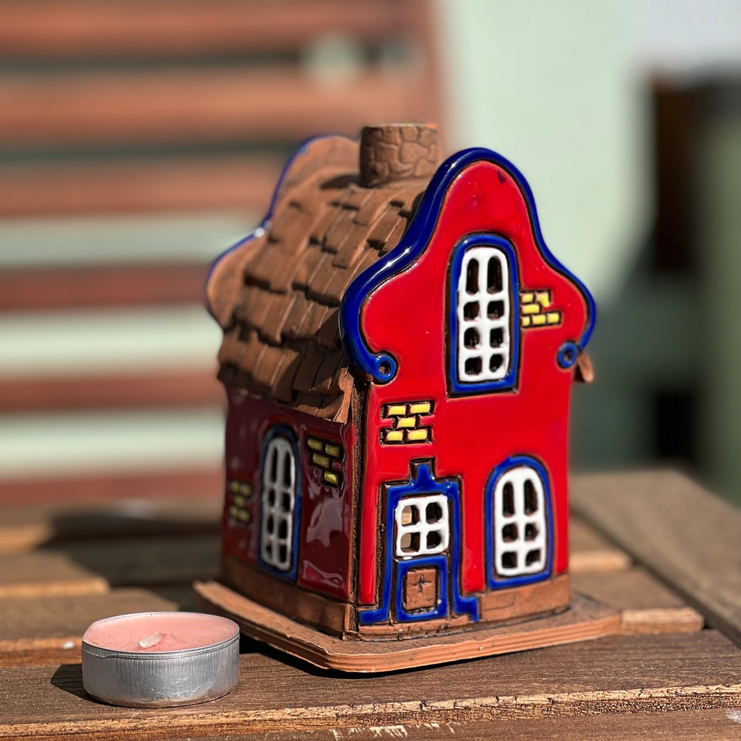 Essential Oil Diffuser Pottery Handmade Tealight Candle Holder, House ...