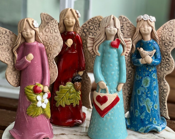 Pottery Handmade Angel, Clay Sculpture Angel Statue Christian Art ...