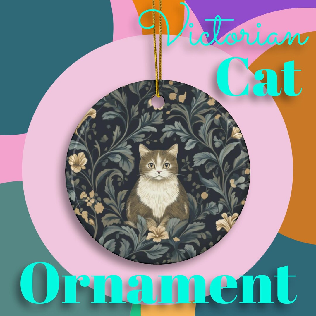 Ceramic Cat, William Morris Style, Christmas Tree Decor, Holiday Gift ...