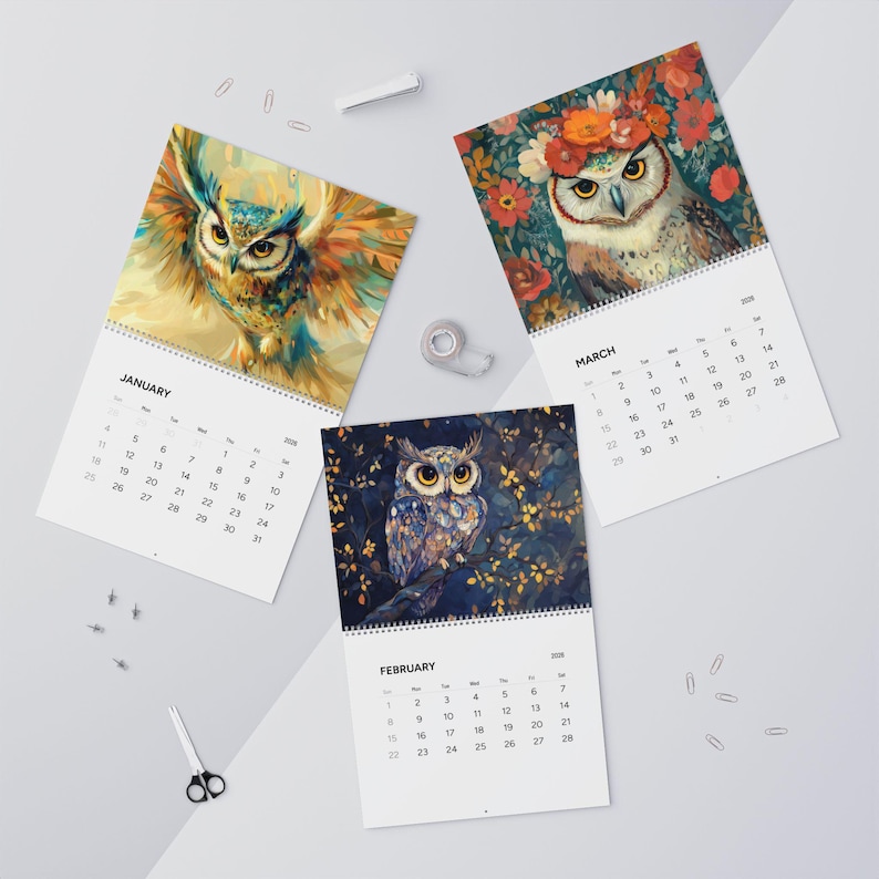 Artistic Owls Wall Calendar (2026) - Colorful, Artsy Owl Calendar ...