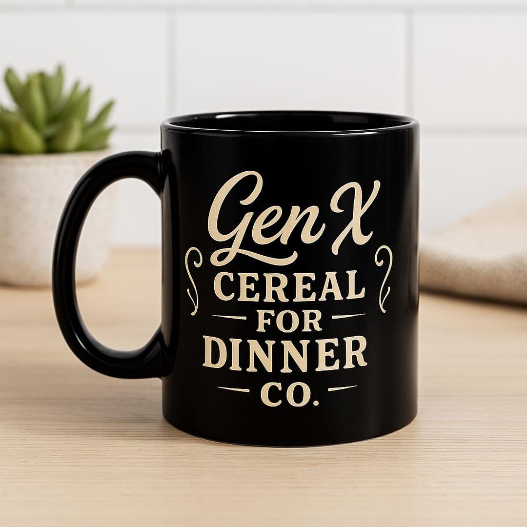 Gen X Cereal for Dinner Co. Mug, Retro Western Style Black Ceramic ...