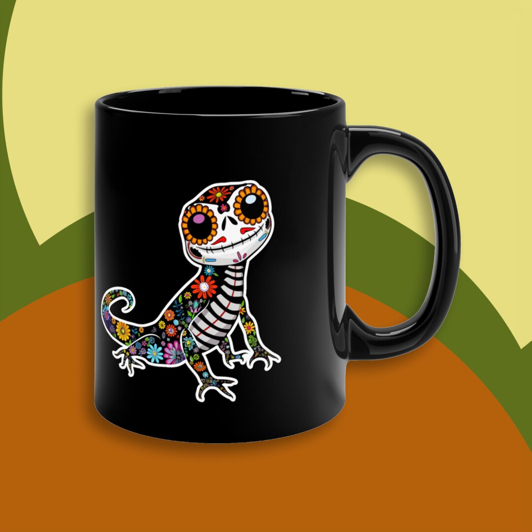 Colorful Day of the Dead Lizard Sugar Skull Mugs Gift for Day of the ...