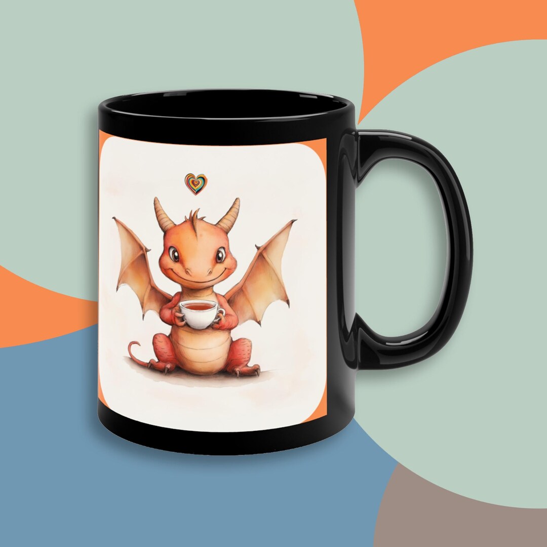 Minimalist Cute Dragon Drinking Coffee or Tea Gifts Dragon Mugs Dragon ...