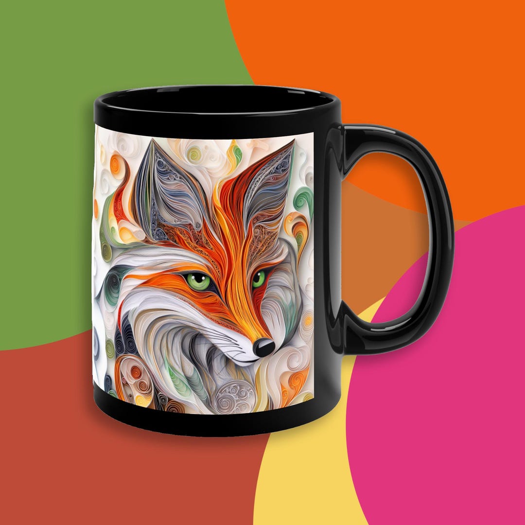 Mug, Colorful Fox in Style of Paper Quilling Art,fox Art, Fox Lover ...